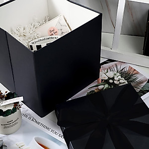 RUSPEPA Medium Birthday Gift Box with Lids, Ribbon and Tissue Paper, Collapsible Gift Box - 1 Pcs, 10x10x10 Inches, Black