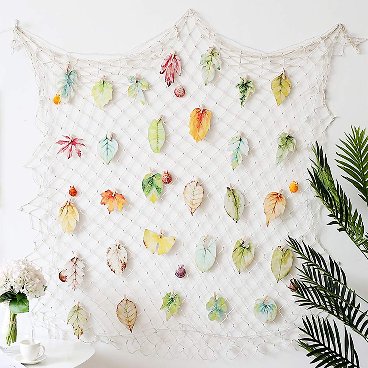 OJYUDD Fishing Net Decor, Fishnet Decor, Mediterranean Style Photographing Decoration, Natural Fish Net, Fish Net Party Accessory and Wall Table Decor (Creamy White)