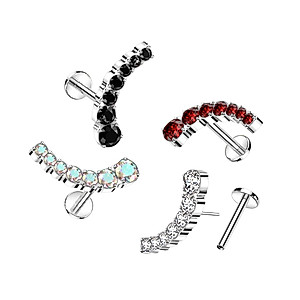 16GA F136 Implant Grade Titanium Threadless Push-in Descending CZ Crystal Curved Top Flat Back Stud (Clear)