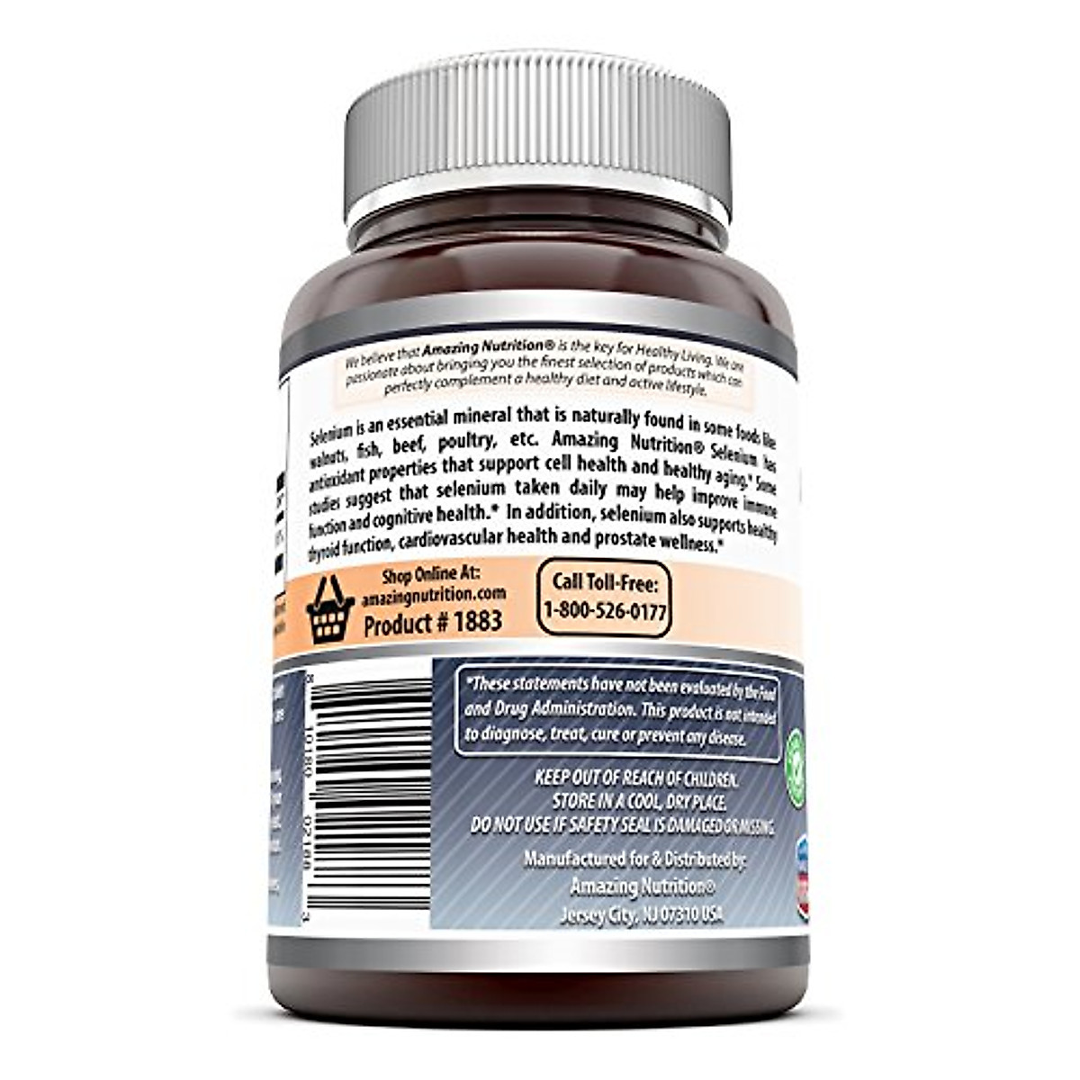 Amazing Formulas Selenium * 50mcg Natural Selenium Yeast * 180 Tablets (Non-GMO) Per Bottle  * Promotes Cell Health, Immune Function, Cardiovascular Health and Healthy Thyroid Function and