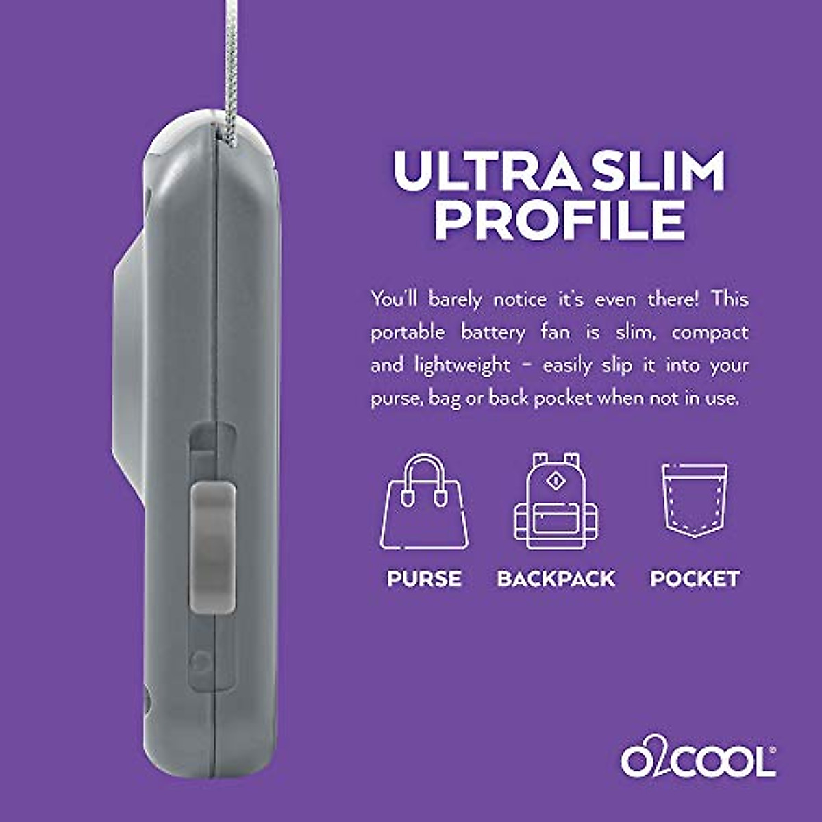 O2COOL Battery Powered Deluxe Necklace Fan For Personal Cooling With Adjustable Lanyard (Grey) 2 Pack