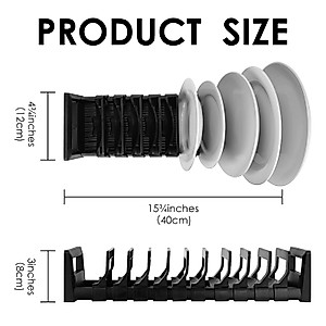 Linkidea Aluminum Alloy Dish Organizer Rack, for Cabinet Adjustable Plate Holder, Small Dish Drying Racks Storage Countertop Mount (Black)