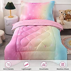 Wowelife Toddler Bedding Sets for Girls Pink, Premium 4 Piece Toddler Bed Set Stars, Princess Toddler Comforter Set, Super Soft and Comfortable for Toddler