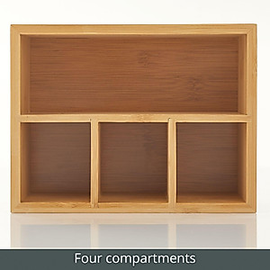 mDesign Bamboo Cutlery, Utensil, and Napkin Storage Organizer Bin for Kitchen, Pantry, Table and Countertop - Utensil Caddy Holds Forks, Knives, Spoons, Napkins - 4 Sections - Natural