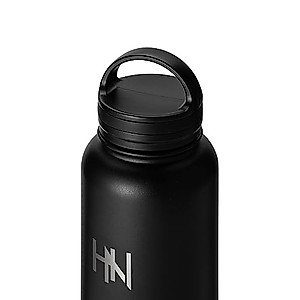 Hydrazen Black Sports Water Bottle With Storage -32 Oz, 3 Lids (Straw Lid, Locking Lid), Cleaning Brushes, Double Walled, Vacuum Insulated Stainless Steel, Thermos, Leak Proof, Flask Water bottles