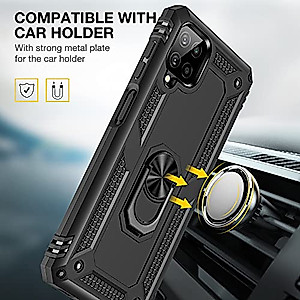 Vakoo Armor Series for Samsung Galaxy A12 Case, 6.5-Inch, with Ring Stand, Military Grade Shockproof Protection, Black
