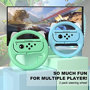 momen Switch Steering Wheel for Nintendo Switch Accessories，Racing Wheels for Mario Kart 8 Deluxe，Compatible with Switch JoyCon Controllers（2 Pack，Blue & Green）