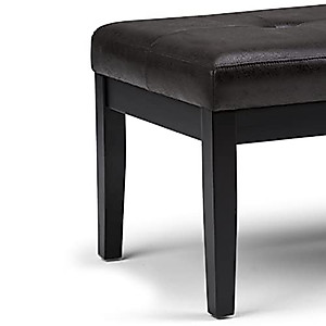 SIMPLIHOME Lacey 43 inch Wide Rectangle Ottoman Bench Distressed Black Tufted Footrest Stool, Faux Leather for Living Room, Bedroom, Contemporary Modern