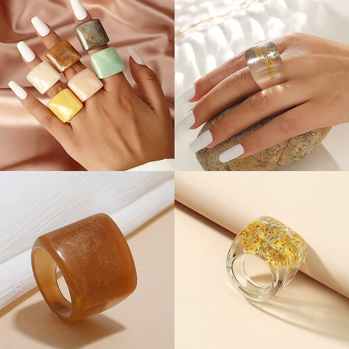 GRHOSE Resin Chunky Rings Acrylic Resin Rings Wide Thick Dome Knuckle Finger Stackable Joint Ring Retro Acrylic Transparent Vintage Plastic Resin ring sets