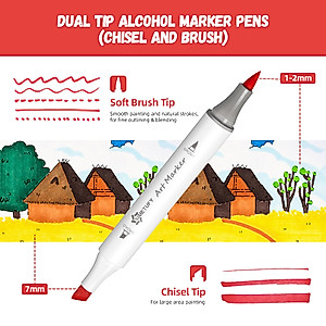 Simetufy 36 Colors Alcohol Markers Brush and Chisel Dual Tip, Coloring Alcohol Markers Set for Coloring Books Drawing Supplies, Basic Bright Colors