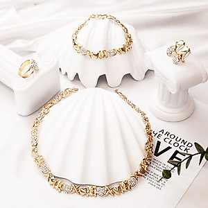 SYHOL Gold Jewelry Sets for Women 18K Gold Filled Jewelry Necklace Set Wedding Bridal Fashion Jewelry Sets Women Accessories Bracelets Earrings and Rings Sweetheart Gifts (GX0033)