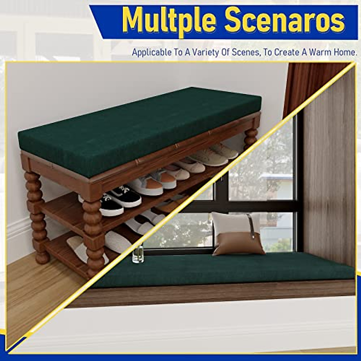 ROFIELTY Bench Cushion 45 inch, Soft Comfortable Window Seat Cushions, Bench Cushions for Indoor Furniture, Durable Stain Resistant Outdoor/Indoor Bench Seat Cushion (45x18x3, Ink Blue)