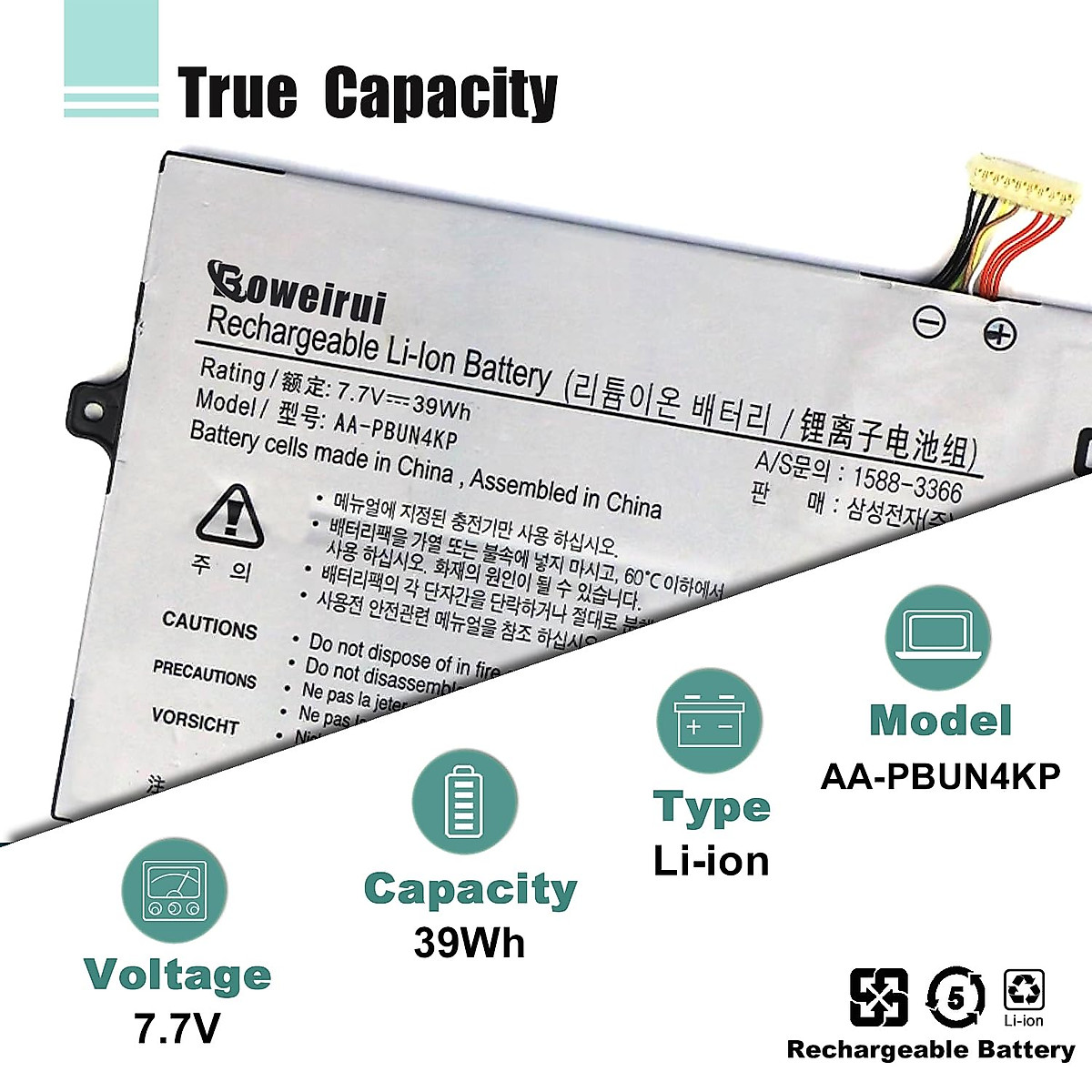 BOWEIRUI AA-PBUN4KP Battery for Samsung Notebook 9 Pen 930QAA 930QBE NP930QAA 930QAA-K716 NP930QAA-K04 930QAA-K01 930QAA-K716 NT930QBE NT930QBV NP930QAA-K01C Series Notebook (7.7V 39Wh/5120mAh)