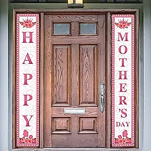 Vohado Happy Mother's Day Porch Banner Mothers Day Welcome Porch Sign Pink Heart Wall Hanging Banner Spring Gathering Party Porch Sign Front Door Holiday Party Decor
