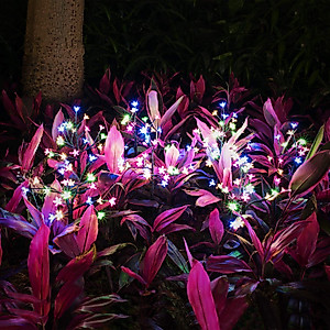 mopha Solar Garden Lights, 4 Pack Flower Solar Lights Outdoor Waterproof, 2 Mode Solar Cherry Blossom Lights Decorative with Heavy Bulb Base, for Outdoor, Patio, Yard & Garden Decor