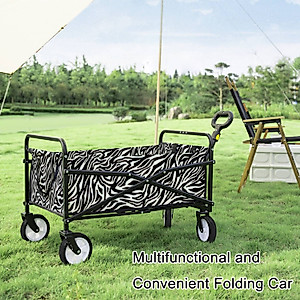 Outdoor Collapsible Wagon Zebra Fur Stripe Skin Animal Repeating Texture Black White Seamless Camping Shopping Garden Cart Heavy Duty Wagon Adjustable Portable Utility Folding Wagon with Wheels