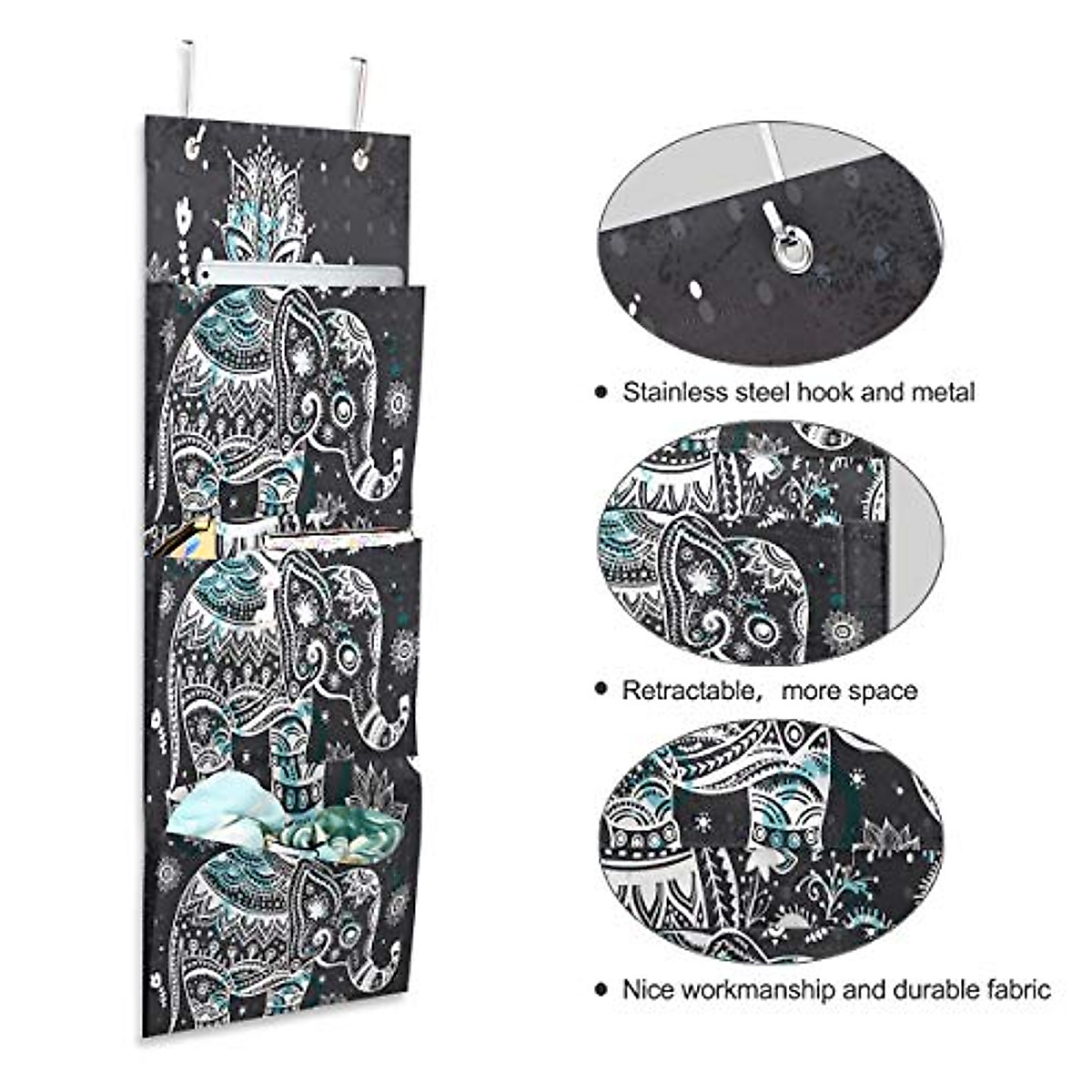 WELLDAY Hanging Storage Bag Elephant Dots Wall Door Closet 4 Pockets Organizer