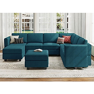 Belffin Oversized Modular Sectional Sofa U Shaped Couch Set with Storage Seat Convertible Large Couch U Shape Set Peacock Blue