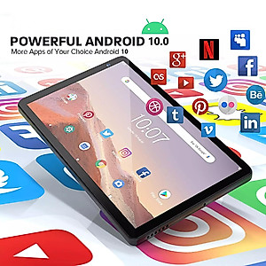 10.1 inch Android Tablets Tablet pc 8gb+128gb tab Support Phone Call WiFi Bluetooth Dual SIM Online Class Zoom Tablet pc (Black)