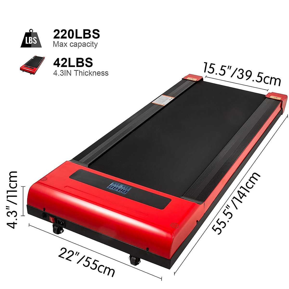 Happybuy Under Desk Treadmills, Digital Display Treadmill Machine with Remote Control,1-6.0km/h Speed Portable Walking Machine, for Home Indoor Exercise, Black&Red