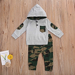 Infant Toddler Baby Camo Hoodie Set Boy Fall Camouflage Pullover Hoodies Sweatshirt Long Pants Outfit Clothes (Grey,18-24 Months)