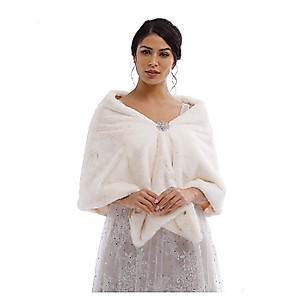 Yalice Wedding Faux Fur Shawl and Wrap Bridal Fur Stole Cape Fur Scarf for Bride and Bridesmaids (Beige)