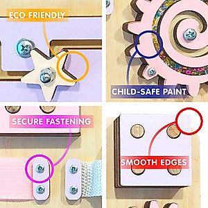 EvoKids Wooden Sorting Stacking Toy Busy Board for Toddlers – Zipper, Buckle in Handmade Activity Board – Plane Car Travel Sensory Montessori Developmental Educational Toys for Boy Girl