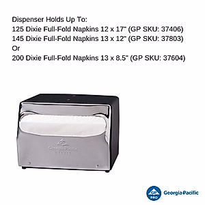 Dixie Countertop Full-Fold Napkin Dispenser by GP PRO (Georgia-Pacific), Chrome, 51602, 7.5" W x 6.0" D x 5.375" H, Black and Chrome