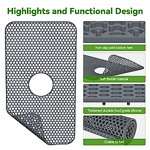 Silicone Sink Mat Toovem Kitchen Sink Mats 26''x14'' Sink Protectors for Kitchen Sink with Heat Resistant Flexible Stable for Bottom of Farmhouse Stainless Steel Porcelain Sink Pad