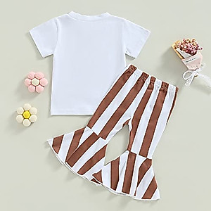 woshilaocai Toddler Baby Girl Short Sleeve Shirts Tops Flared Long Pants Set Kids Animal Letter 2Pcs Festival Outfits Clothes (Easter Egg Striped,18-24 Months)