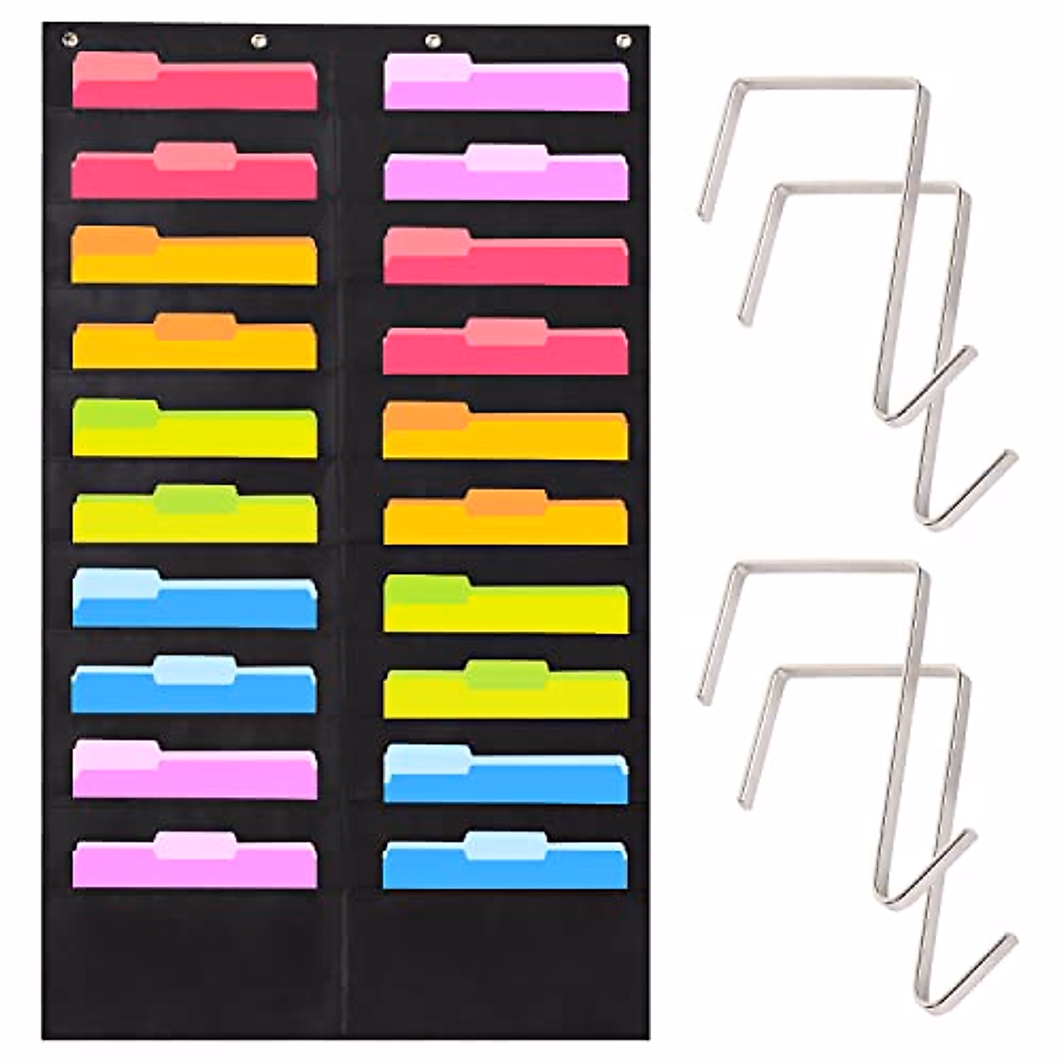 Heavy Duty Storage Pocket Chart for Classroom and Office, 20 Pockets, 4 Over Door Hangers Included, Hanging Wall File Organizer for File Folders, School Mailbox, Home/Office Papers & More (Black)
