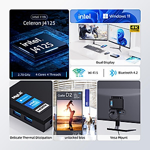 MeLE Quieter2Q Fanless Mini PC Windows 11 Pro Celeron J4125 8GB 128GB Micro Computer, Small Desktop with Gigabit Ethernet PXE Dual HDMI 4K Unlock BIOS on Industrial Astrophotography Webcast Office