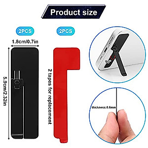 SAVITA 2pcs Phone Kickstand Metal, Thin Metal Phone Stand Stick on with Adjustable Adhesive Horizontal/Vertical Desk Stand Accessories for Cell Phone Case Vertical and Horizontal Stand (Black)