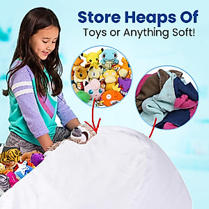 Cheer Collection Oversized Storage Bag, Kids Plush Toy Storage Organizer and Bean Bag Chair with Handle, Microplush Zippered Bag for Organizing Stuffed Animals - White