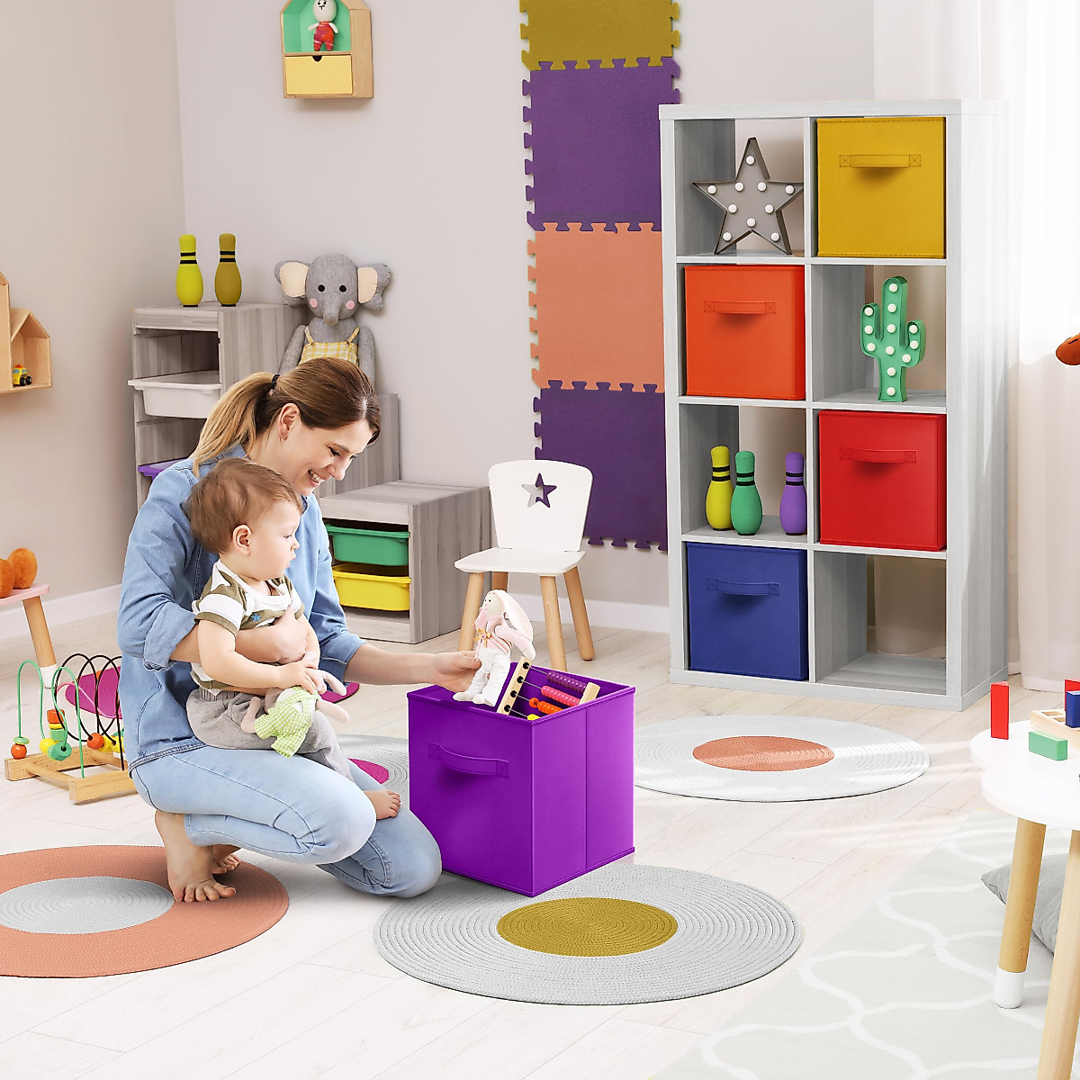 Sorbus Fabric Storage Cubes - 6 Foldable Storage Bins for Organizing Pantry, Cubbies, Toy Box - Clothes Storage & Closet Organizer - 11 Inch Collapsible Cube Baskets for Shelves with Handle