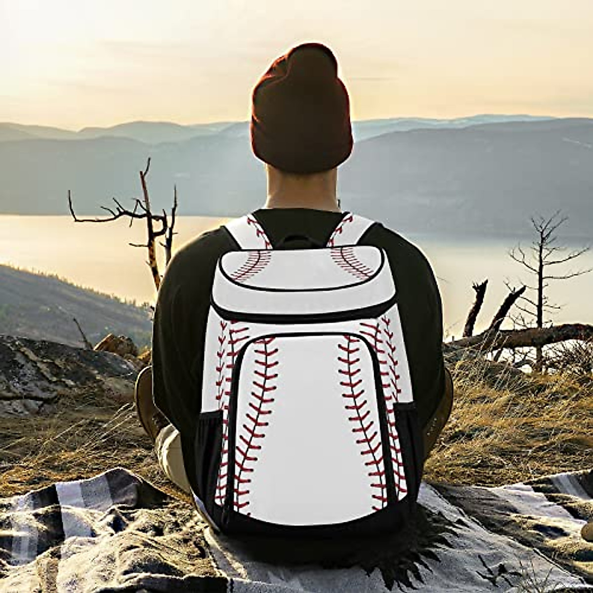 xigua Sport Stripe Baseball Cooler Backpack Leakproof Large Capacity Insulated Backpack Cooler Bag Lunch Bag for Work/Hiking/Camping/Beach/Fishing