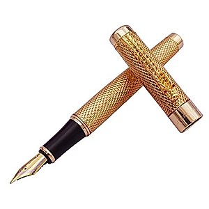 Gullor Jinhao Golden Dragon Red Crystal Eyes Fountain Pen with Push in Style Ink Converter