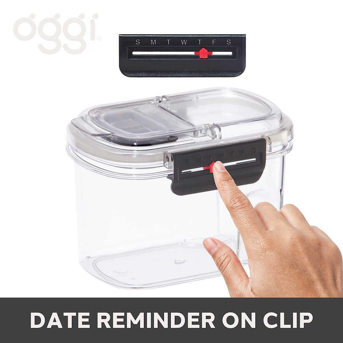 Oggi Easi Grip 23oz Moisture Proof Storage Container, Ultra Clear BPA-Free Sealable Canister, Flip Open Pouring Lid, Date Reminder Slider on Clip, Ideal Kitchen and Pantry Storage (23oz / 0.68lt)