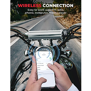 KEMIMOTO Motorcycle Speaker, ATV Motorcycle Stereo Speaker, Waterproof Motorcycle Radio Sound Bar 0.7-1 in, 60 Watts Max Built-in Amplifier, AUX in, USB, Bluetooth-Compatible, FM Radio, Silver