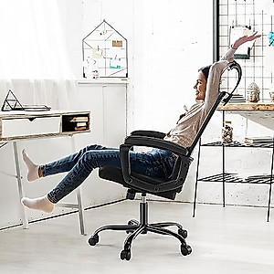 JHK Home Office Desk Chair, Ergonomic Office Chair with Adjustable Headrest and Soft PU Armrest, Swivel Rolling Chair Mesh Reclining Computer Chair with Lumbar Support and Tilt Function, Black
