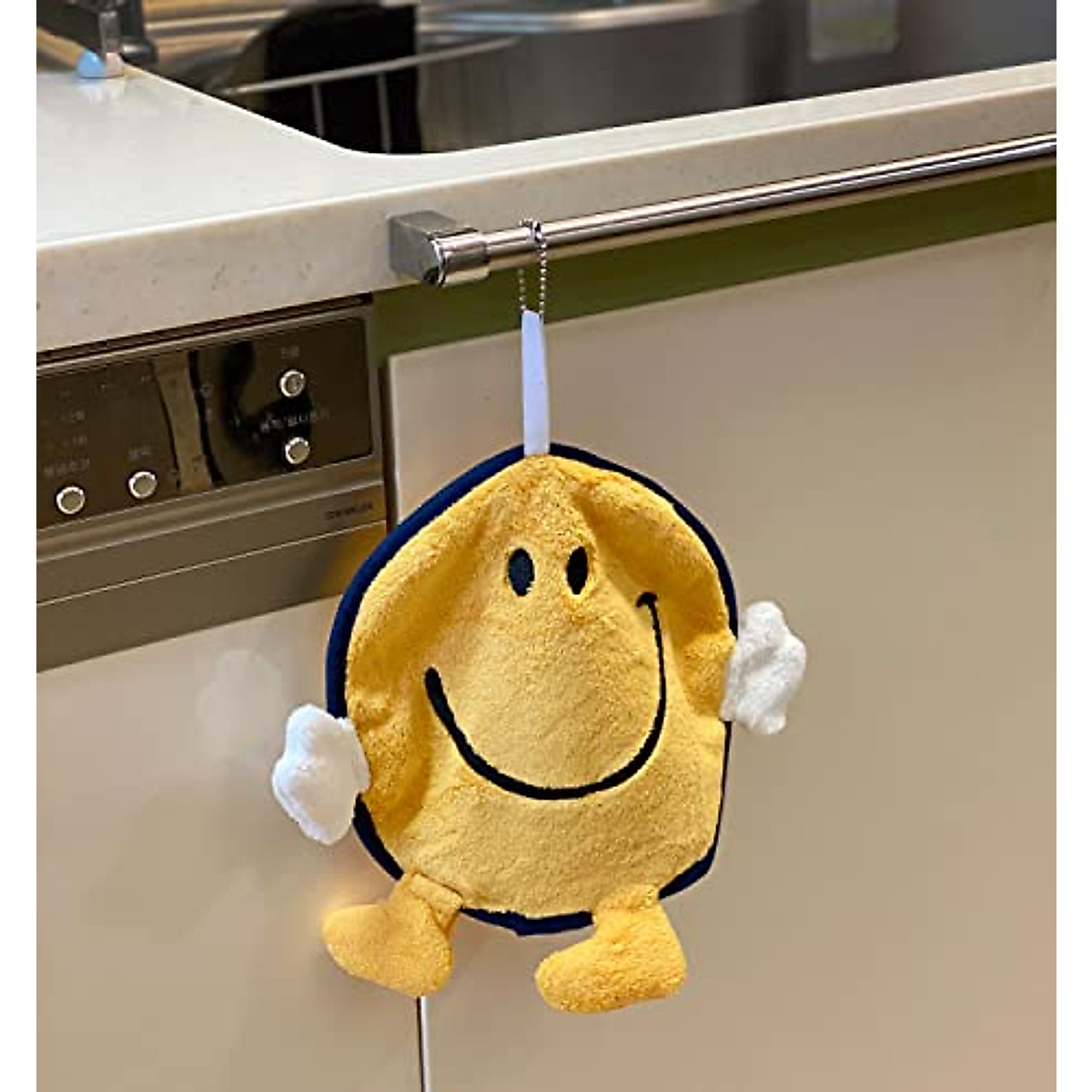 holawit Cute Happy Face Positive Smile Character Microfiber Coral Velvet Ultra Soft Super Absorbent Hand Towel with Hanging Loop