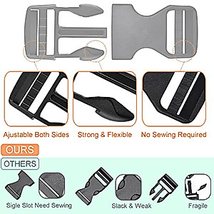 6 Pack 1" Buckle Quick Side Release Buckles Dual Adjustable No Sewing Clips Snaps Heavy Duty Plastic Replacement for Nylon Webbing Straps Backpack Fanny Pack Belt Dog Collars