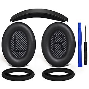 SOULWIT Ear Pads Cushions + Headband + Silicone Earpads Cover Protector, Replacement Kit for Bose QuietComfort 35 QC35, QC35 ii Over-Ear Headphones - Black