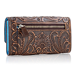 Mauzari Geneva Women's Tooled Leather Wallet (Copper Highlights)
