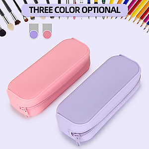 Silicone Zipper Pencil Bag, Waterproof Pencil Bag, Multifunctional Large-Capacity Storage Bag, Silicone Pencil Pouch Suitable for School Supplies, Cosmetics (Purple)