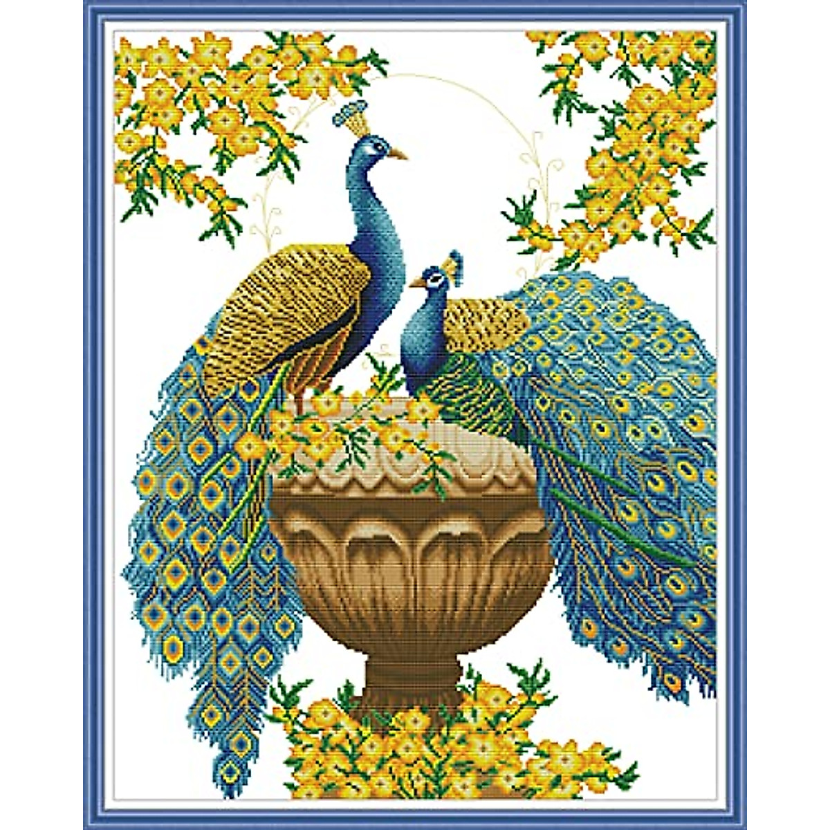 Maydear Cross Stitch Kits Stamped Full Range of Embroidery Starter Kits for Beginners DIY 11CT 3 Strands - Lucky Peacocks 24.02×29.53 inch