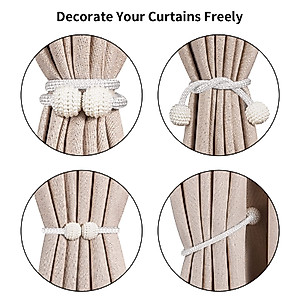 Kirecoo 2 Pack Curtain Tiebacks - Magnetic Curtain Tiebacks, Pearl Curtain Ties Decorative Rope, Curtain Holder Holdbacks for Drapes, Sheer Curtains (White)