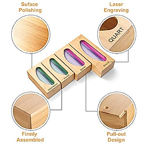 Urvoix Ziplock Bag Storage Organizer, 4 Pcs Baggie Organizer, Bamboo Ziplock Bag Organizer for Drawer Kitchen Compatible with Gallon, Quart, Snack & Sandwich Variety Size Bags