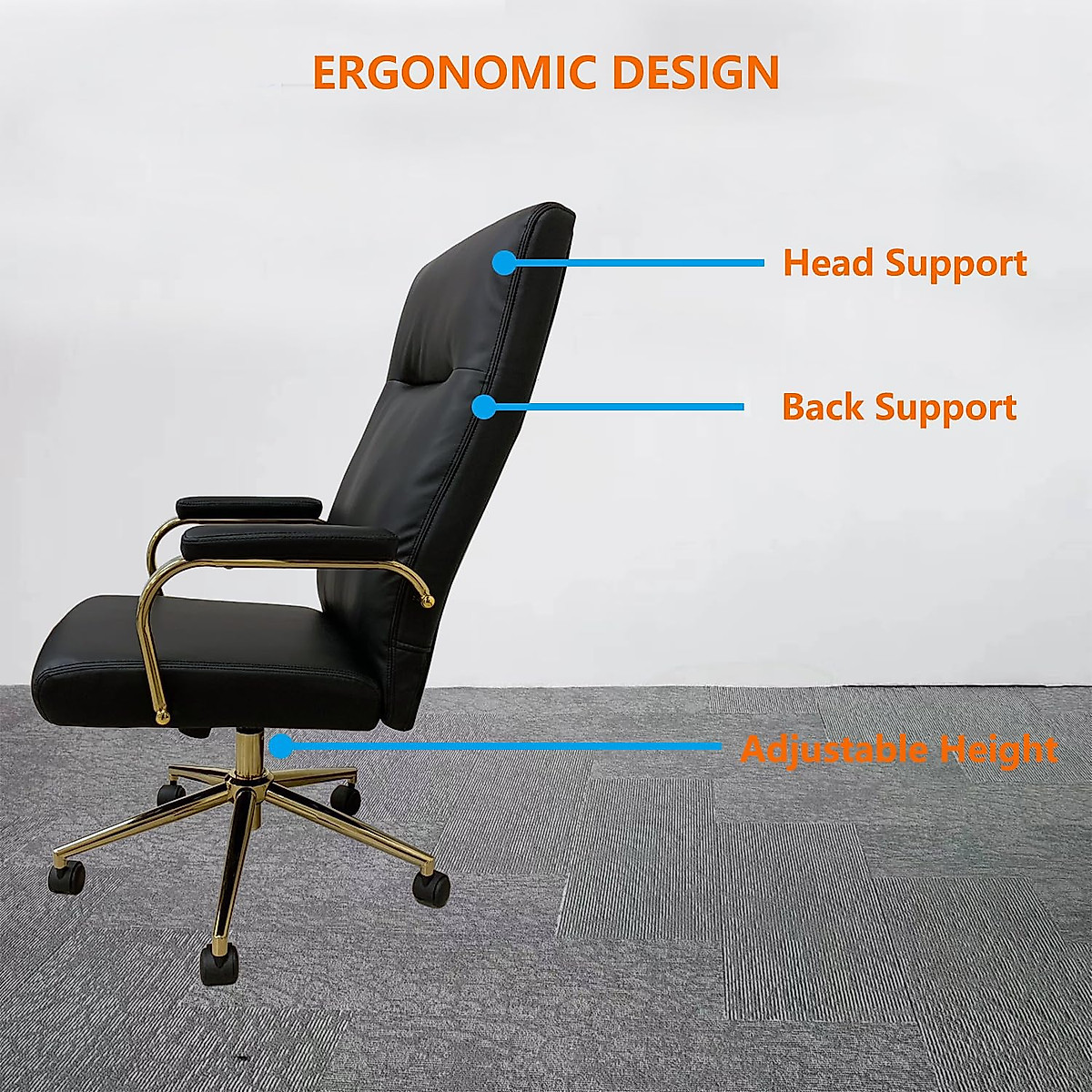 Office Chair Ergonomic Desk Chair，Swivel Computer Desk Chair with Adjustable Height and Wheels，High Back Leather Executive Chair with Lumbar Support,Black