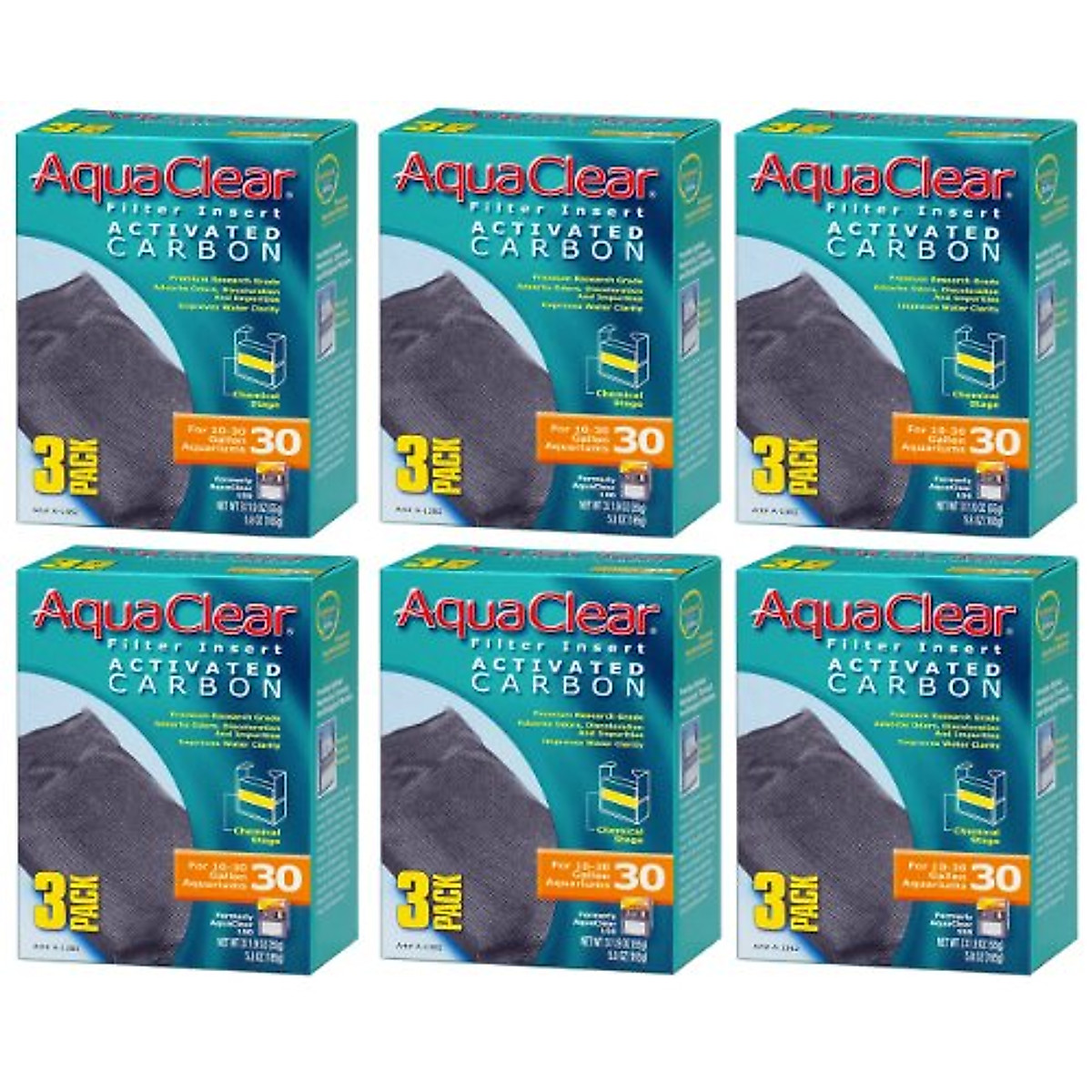 Aquaclear Activated Carbon Insert, 30-Gallon Aquariums, 3-Pack (6-Pack)